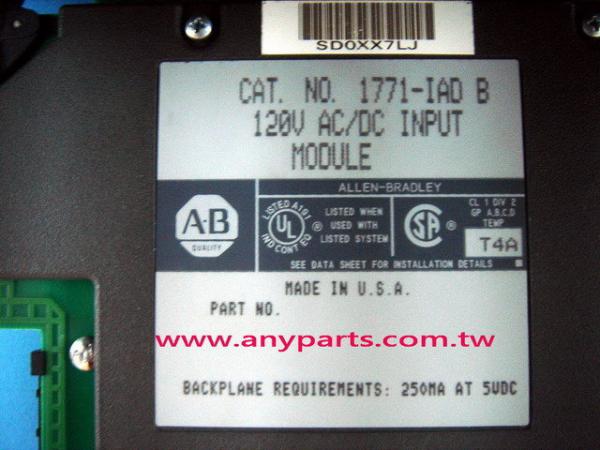 Allen Bradley 1771 Programmable Controller CPU1771-IAD B Input Module ...