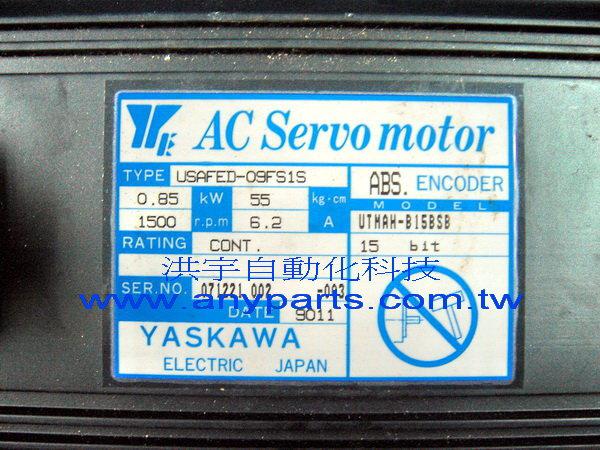 YASKAWA AC SERVO MOTOR USAFED-09FS1S 0.85kW 6.2A / ENCODER UTMAH-B15BSB ...