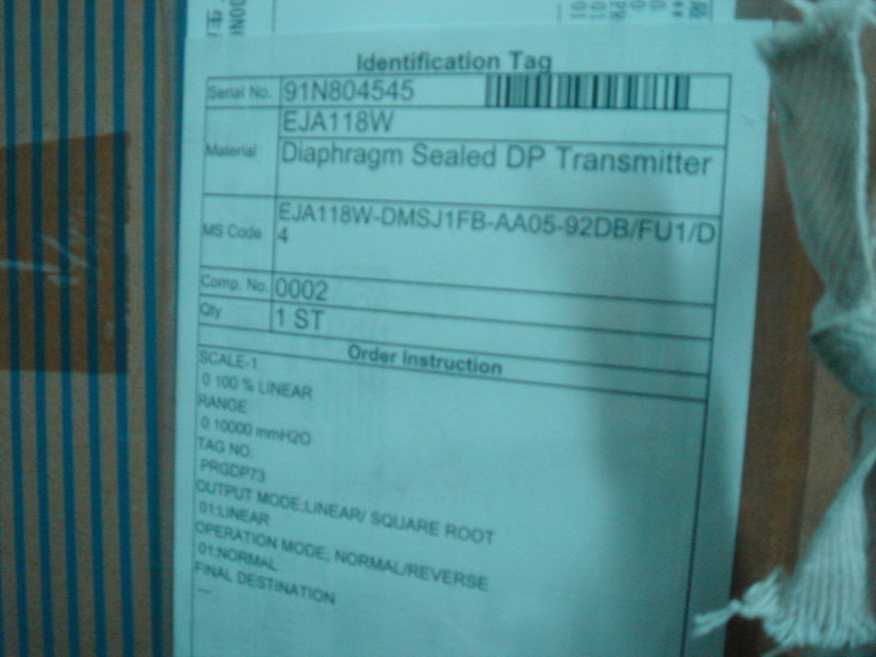 YOKOGAWA Diaphragm Sealed GP Transmitter EJA118W-DMSJ1FB-AA05-92DB/FU1 ...